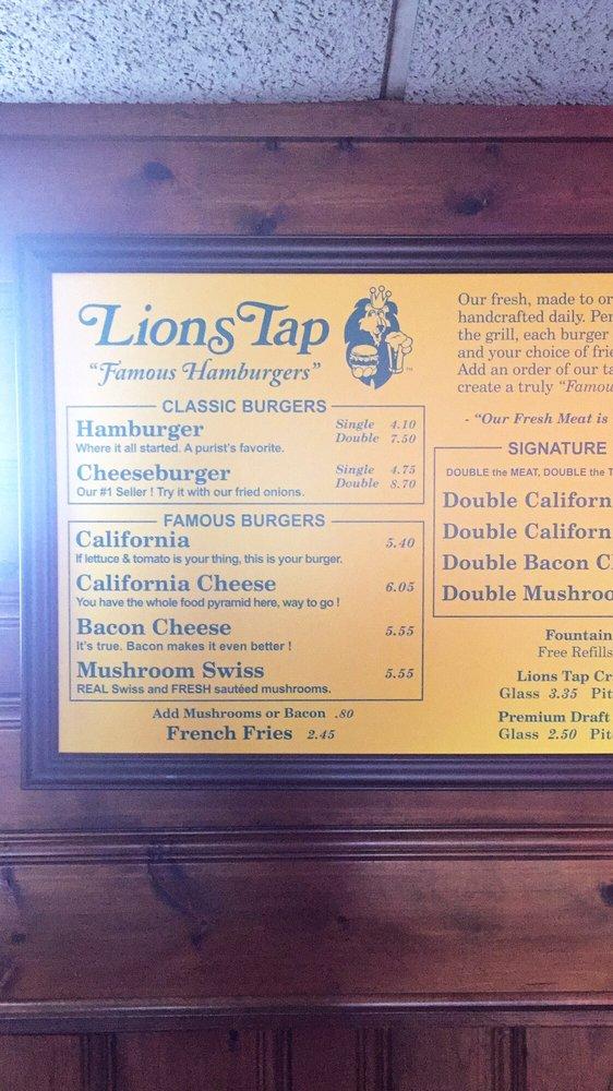 Menu at Lions Tap restaurant, Eden Prairie