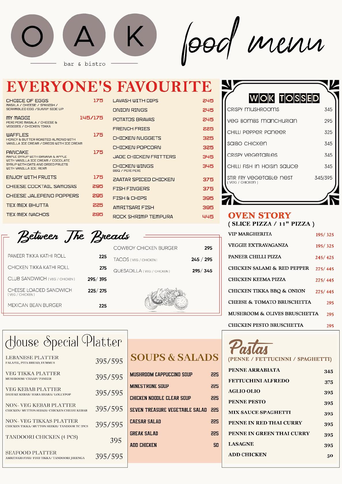 Menu at Oak Bar & Bistro, Noida