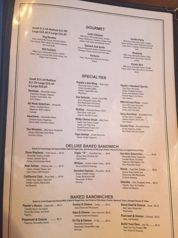 Menu at Popolo's Pizza pizzeria, Fresno, N Palm Ave #106