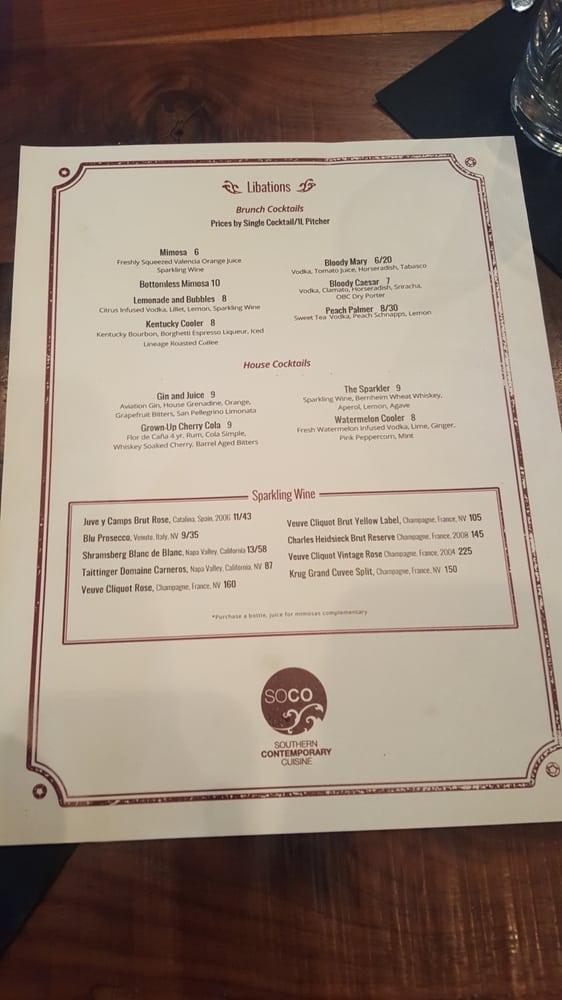 Menu at Soco Restaurant, Orlando