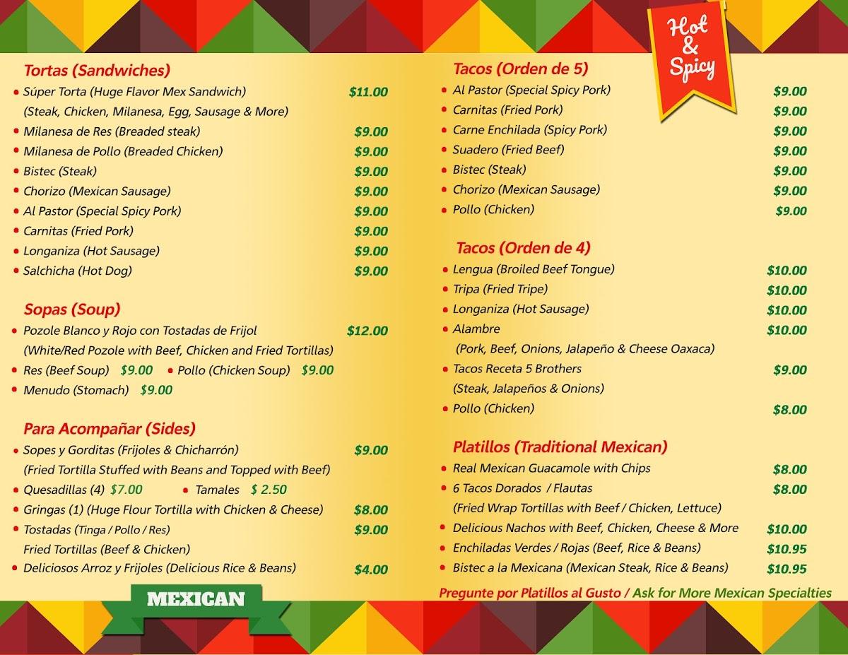 Menu at 5 Brothers Taqueria (Hackettstown) restaurant, Hackettstown