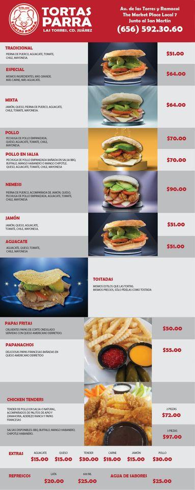 Menu at Tortas Parra Las Torres restaurant, Ciudad Juarez, Av de las ...