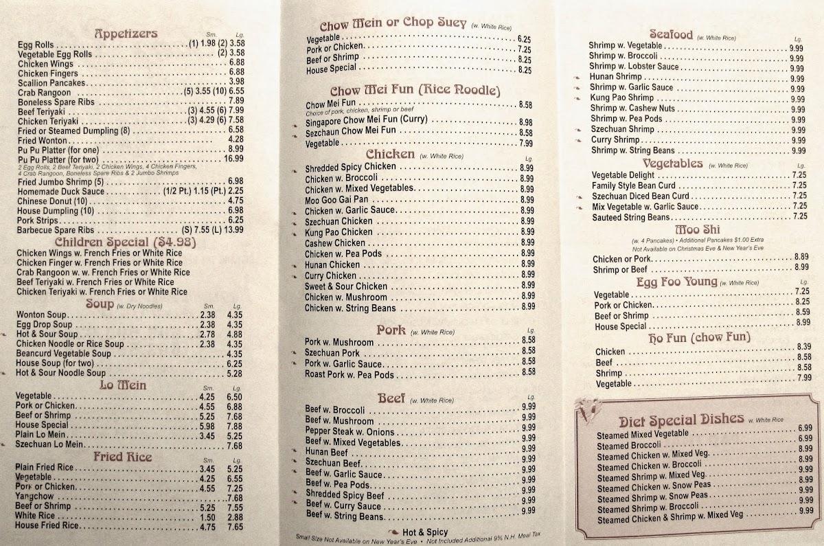 Menu at Yang Yang Kitchen Chinese Food & Bar, Nashua