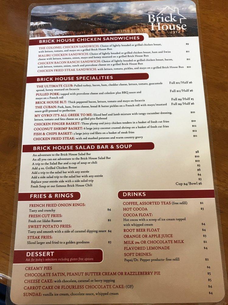 Menu at Brick House Cafe, Cedar City