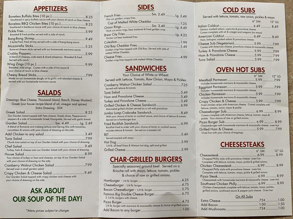 Menu at Famous Pizza & Sub Shop pizzeria, Chincoteague Island