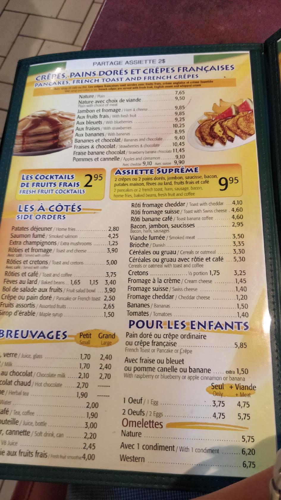 Menu at Restaurant Chez Manuel Inc, Montréal