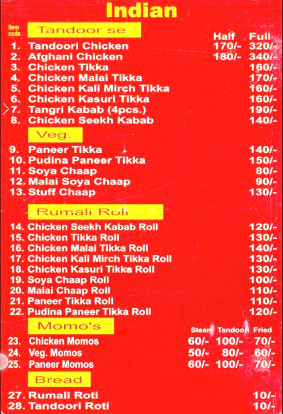 Menu at Suhani's Indian & Chinese Fast Food, New Delhi, C-9