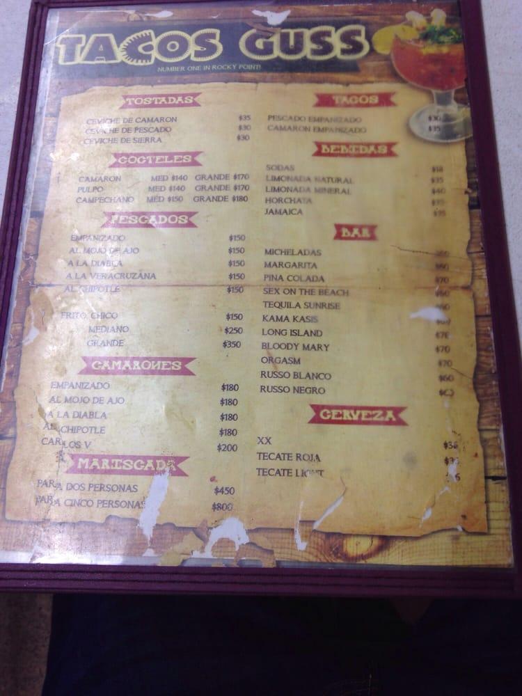Menu at Tacos & Mariscos Guss Restaurant Bar en Puerto Peñasco, Puerto ...