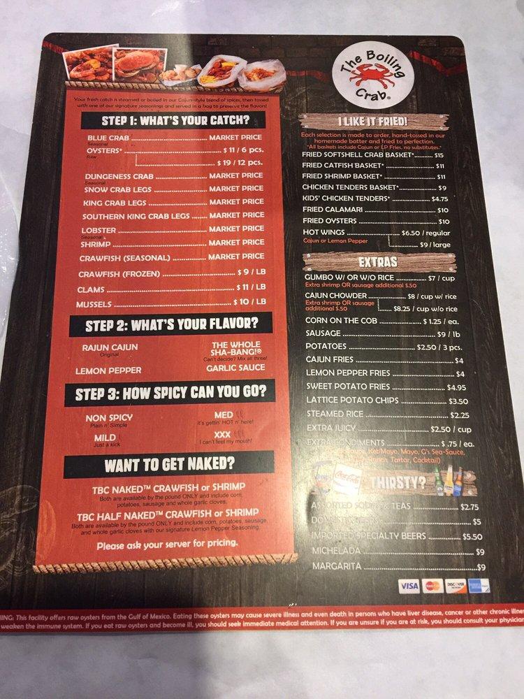Menu at The Boiling Crab restaurant, San Jose, 71 Curtner Ave Suite 20