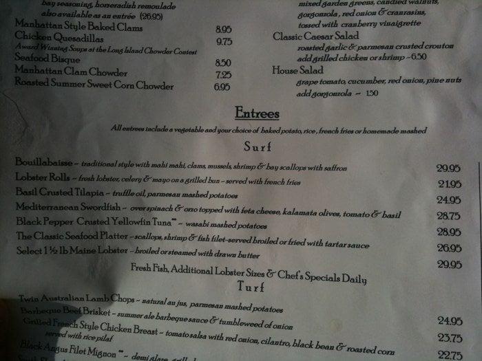 Menu at The Snapper Inn restaurant, Oakdale
