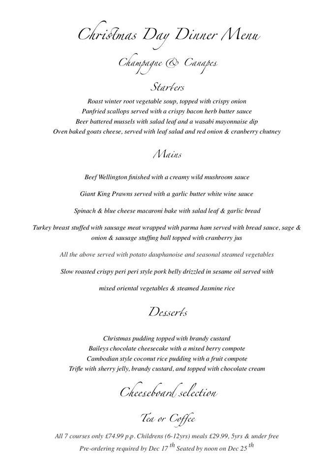 Menu at The Three Cooks restaurant, Bungay