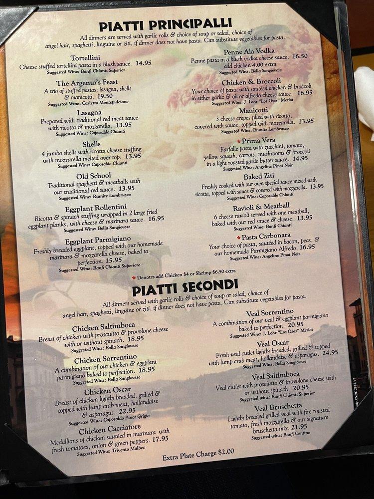 Menu at Argento's Italian Bistro pub & bar, Port Richey, US-19