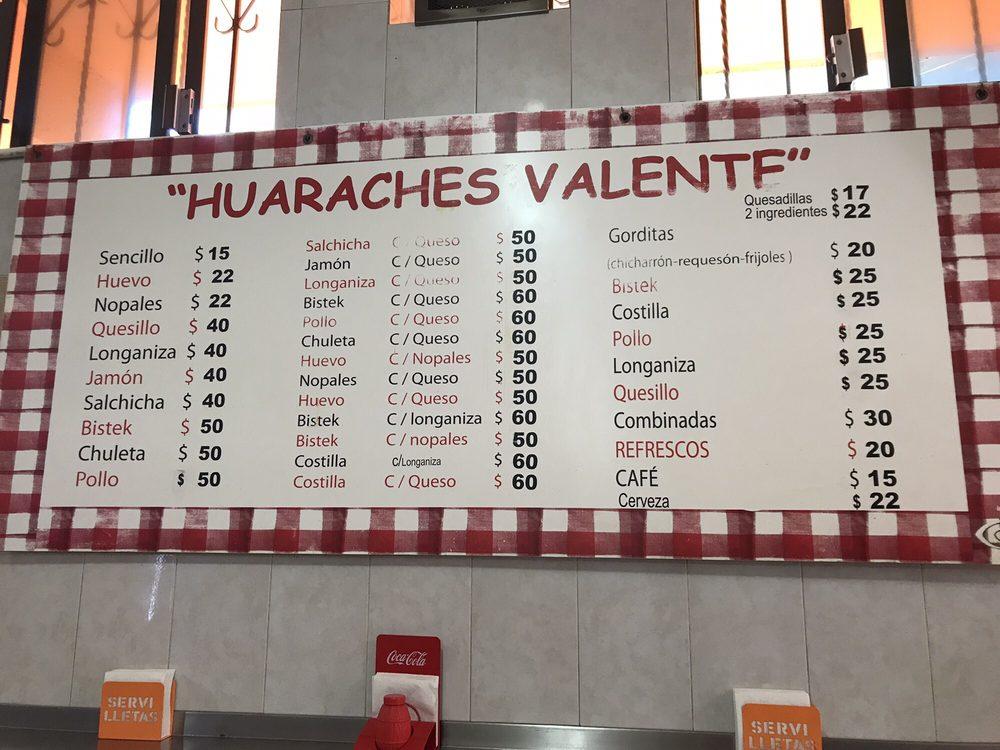 Menu at Huaraches "Valente" restaurant, Ciudad López Mateos, Lago ...