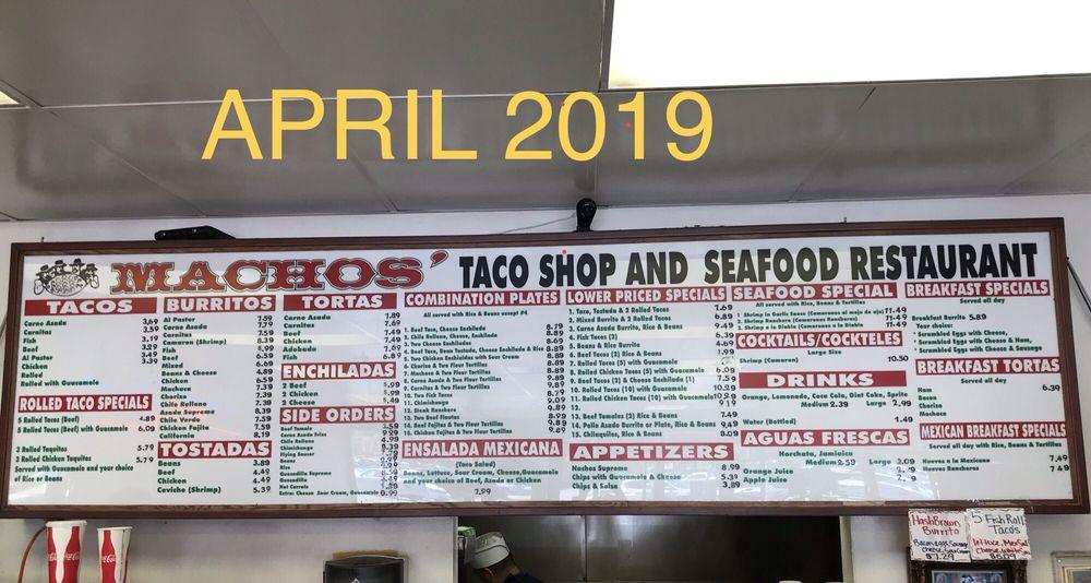 Menu at Macho's Taco Shop restaurant, La Mesa