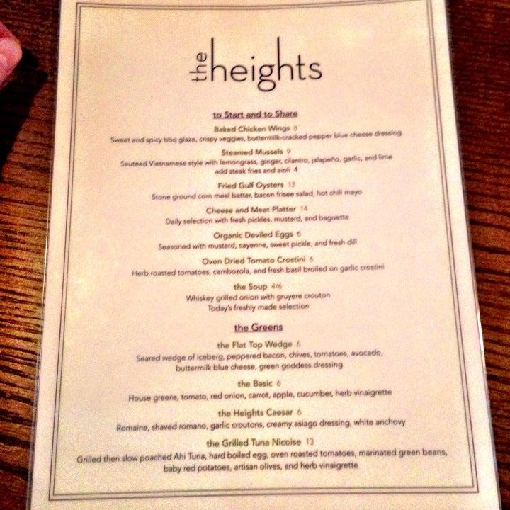 Menu at The Heights pub & bar, Dallas, Abrams Pkwy