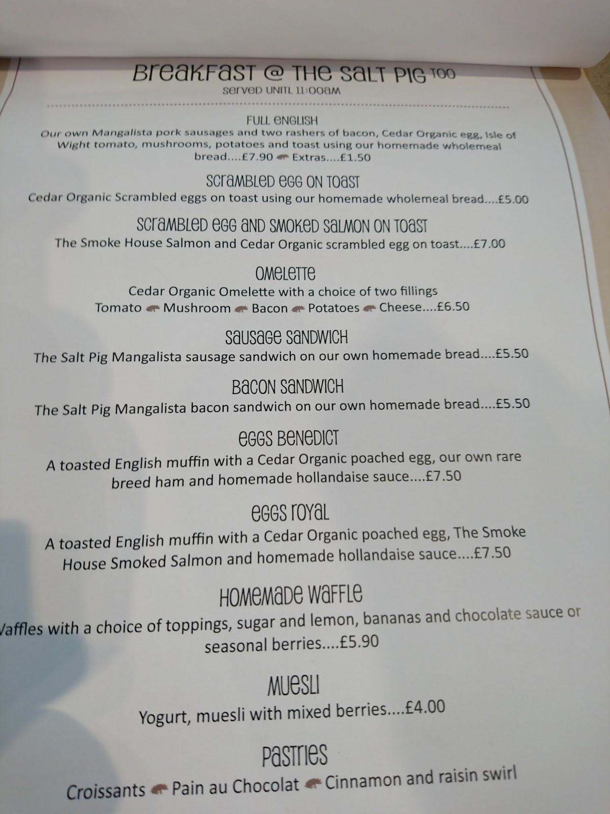 Menu at The Salt Pig Too restaurant, Swanage