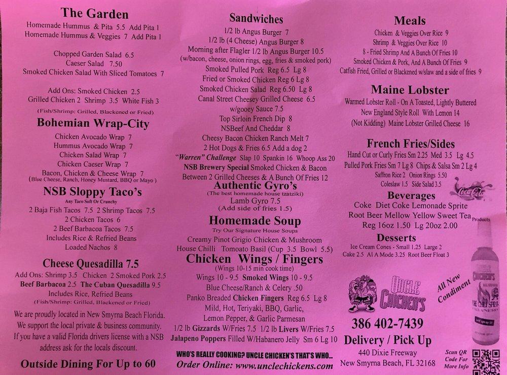 Menu at Uncle Chicken's BBQ, New Smyrna Beach