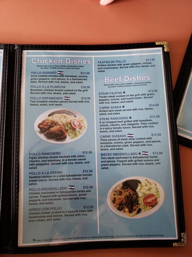 Menu at Vicky's Salvadorian Restaurant, Centralia