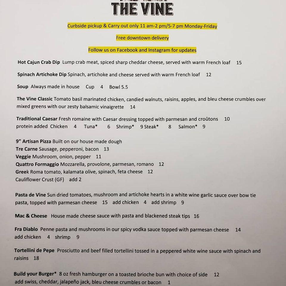 Menu at The Vine pub & bar, Elkhart