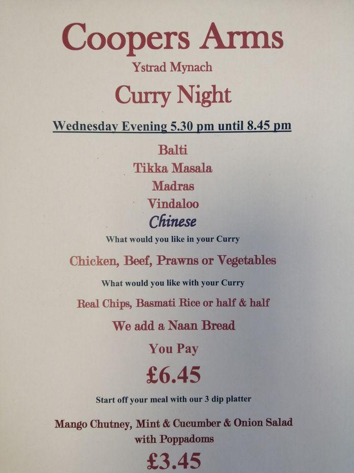 Menu at The Coopers Arms pub & bar, Hengoed