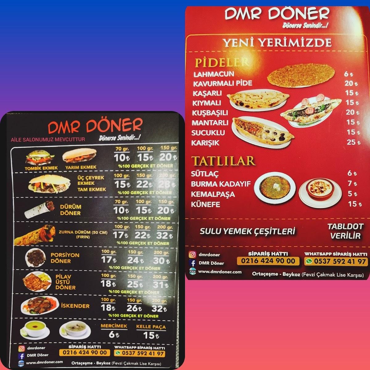 Menu at DMR Döner, Istanbul