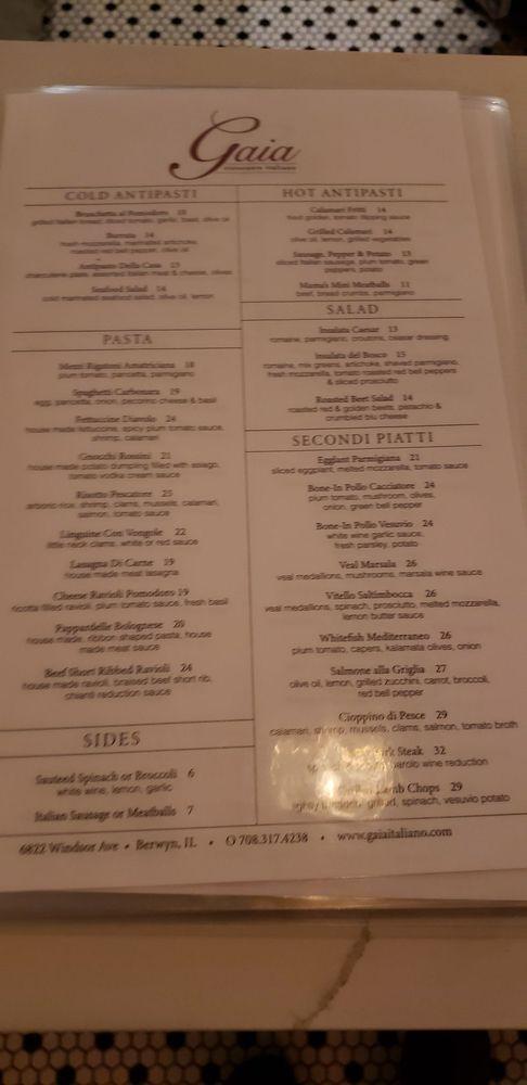 Menu at Gaia Ristorante Italiano pub & bar, Berwyn