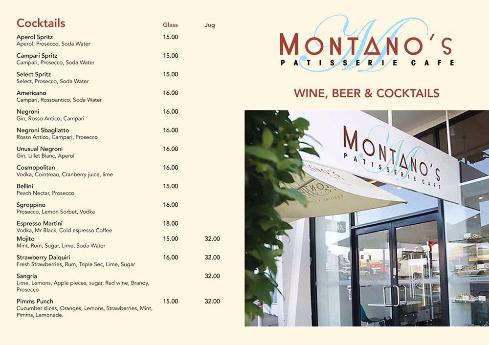 Menu at Montano's Patisserie Cafe., Bayswater