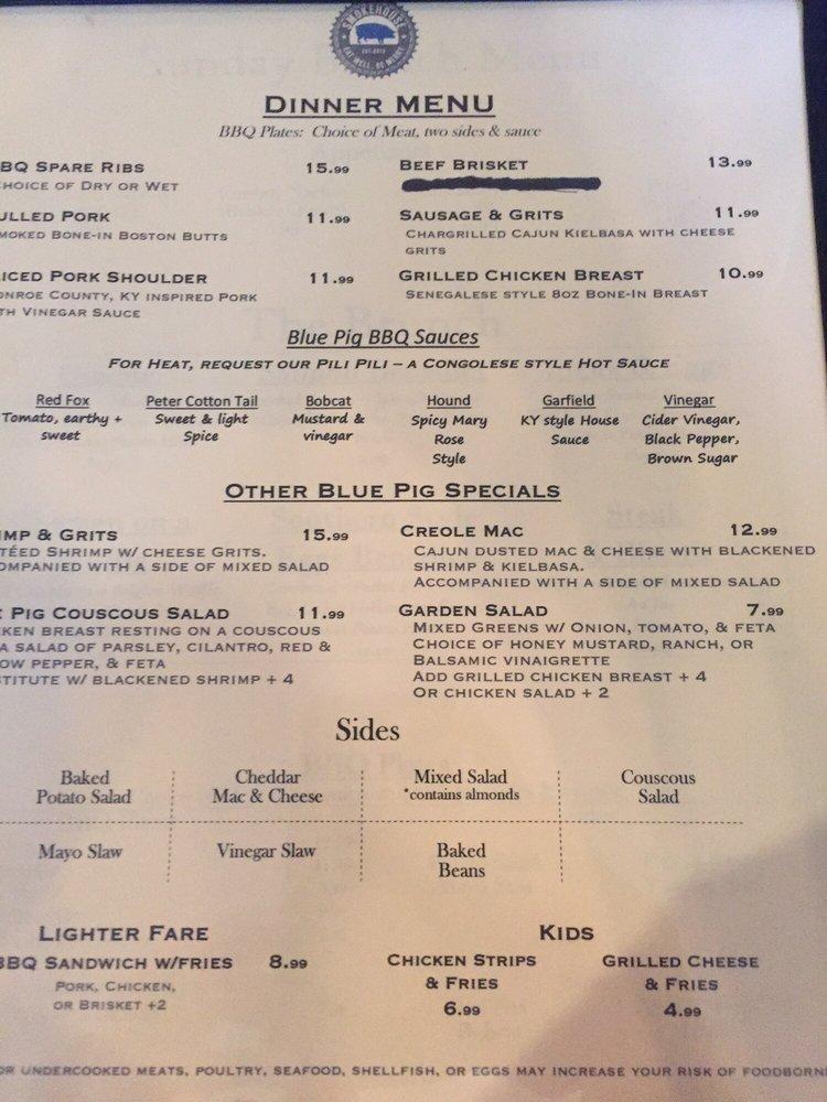Menu at The Blue Pig pub & bar, Cookeville