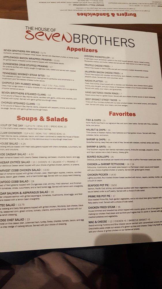 Menu at The House of Seven Brothers restaurant, Sequim