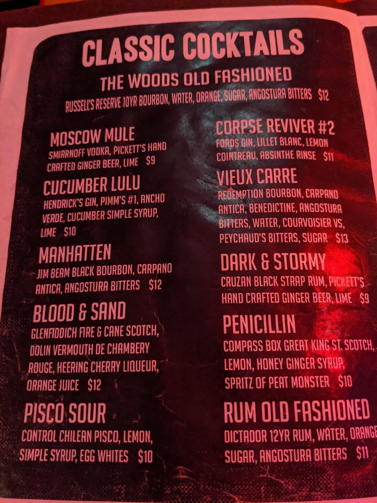 Menu at The Woods pub & bar, Orlando