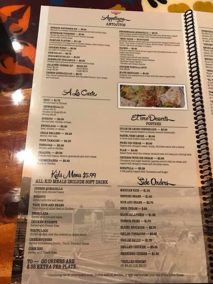 Menu at El Toro Loco restaurant, Nashville