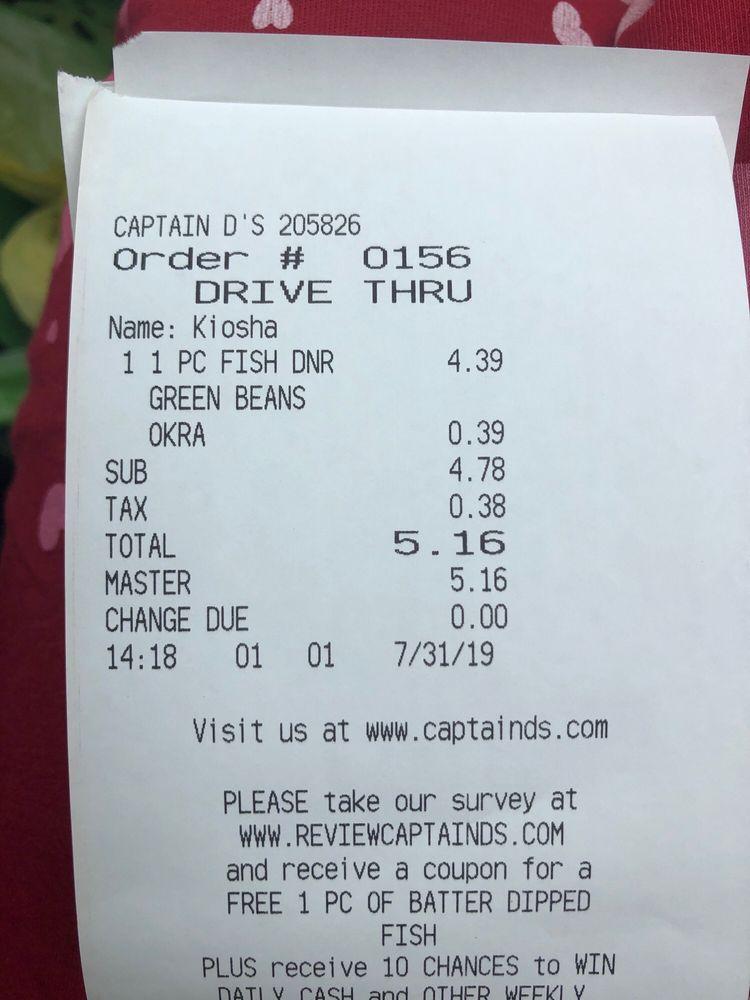 Menu at Captain D's fast food, Athens, 425 Prince Ave