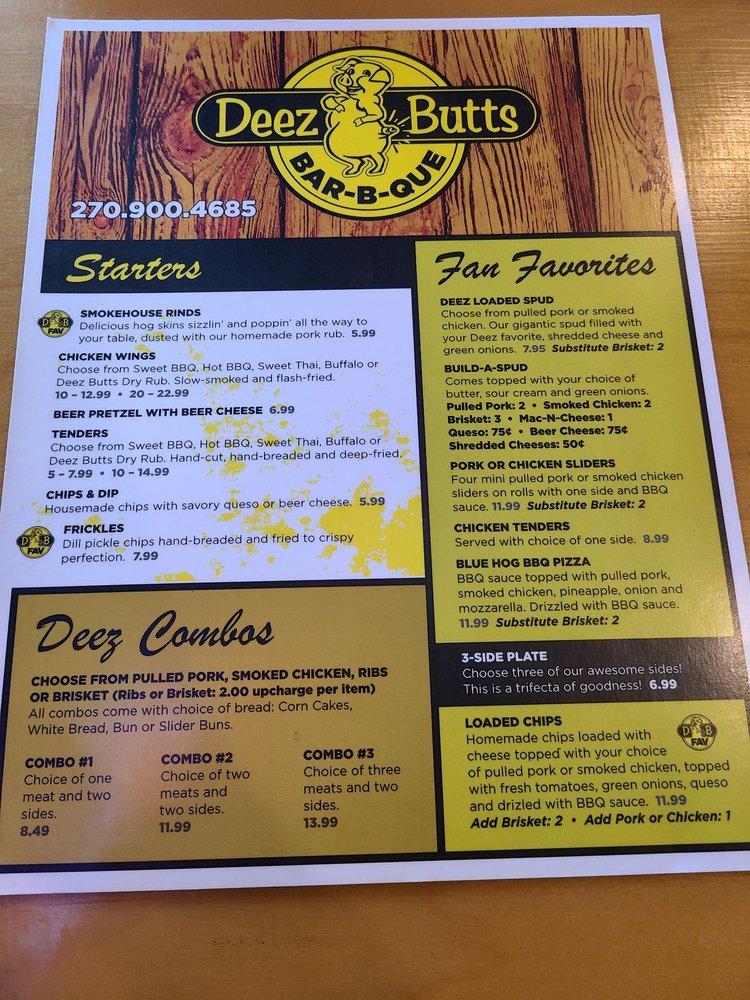 Menu at Deez Butts BBQ, Elizabethtown