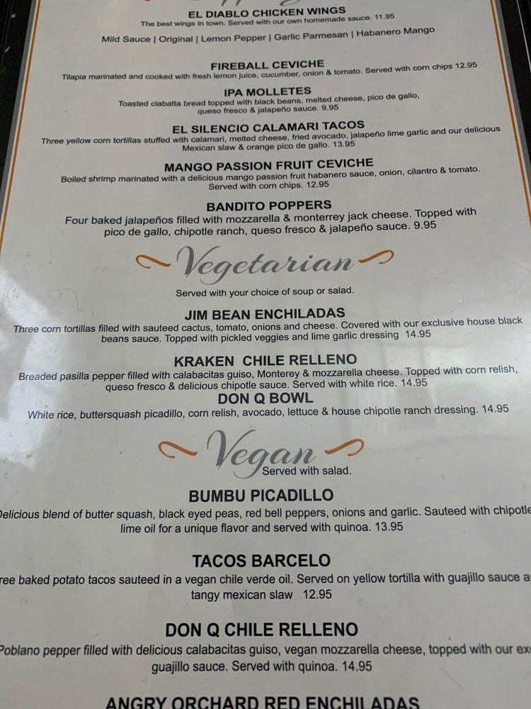 Menu at Don Q's steakhouse, Atascadero