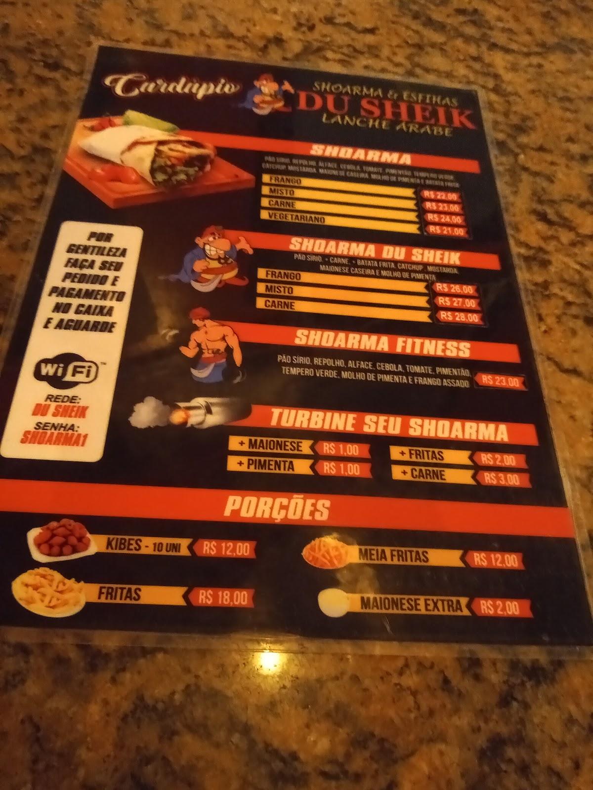 Menu em Du Sheik Lanche Árabe restaurante, Sapiranga