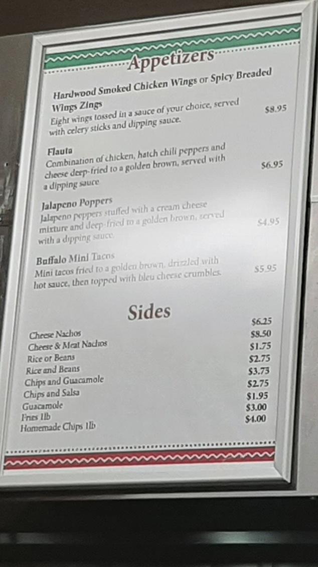 Menu at Habañero Mexican Grill restaurant, Joint Base Lewis-McChord