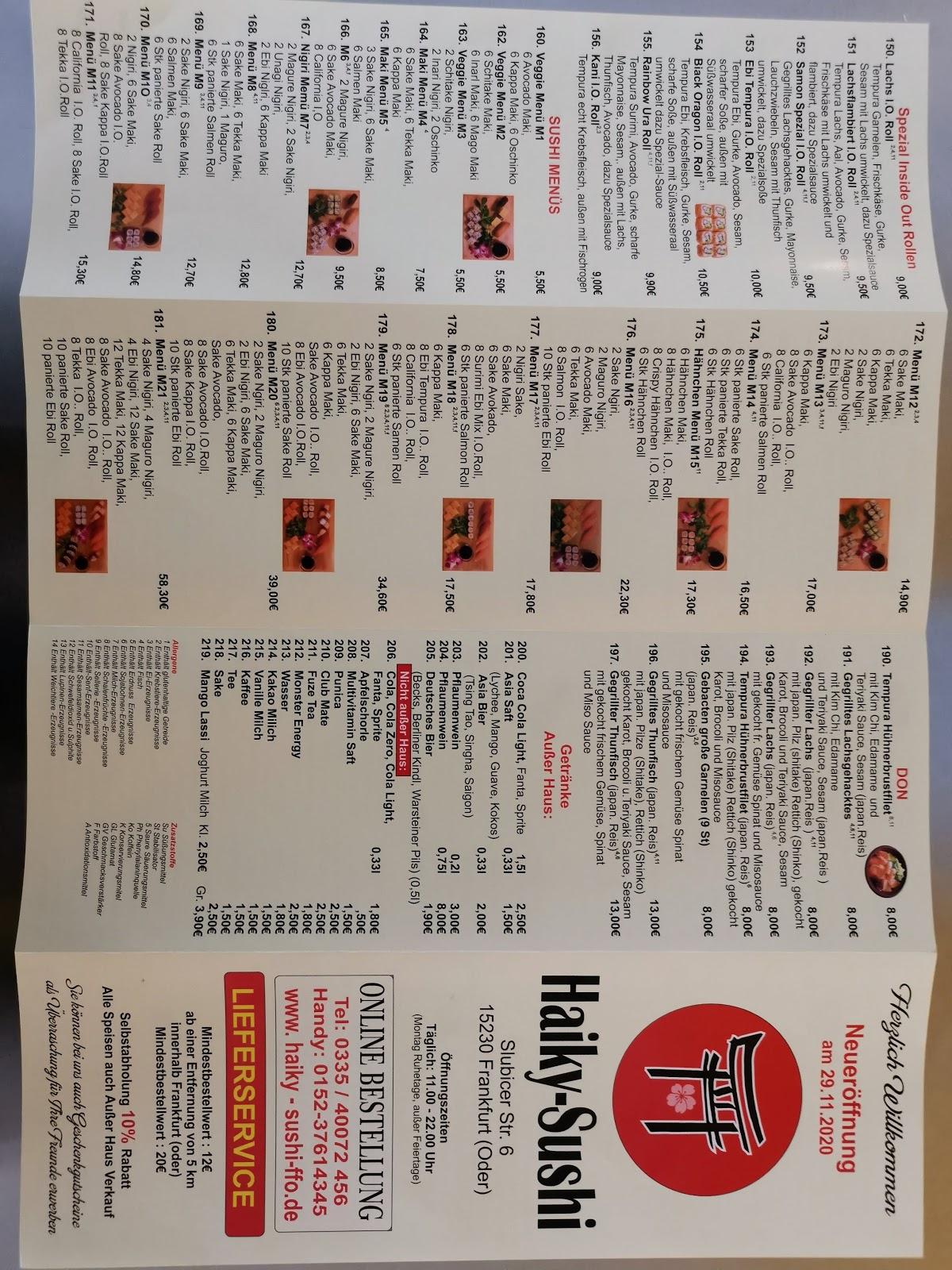 Speisekarte von Haiky Sushi restaurant, Frankfurt (Oder)
