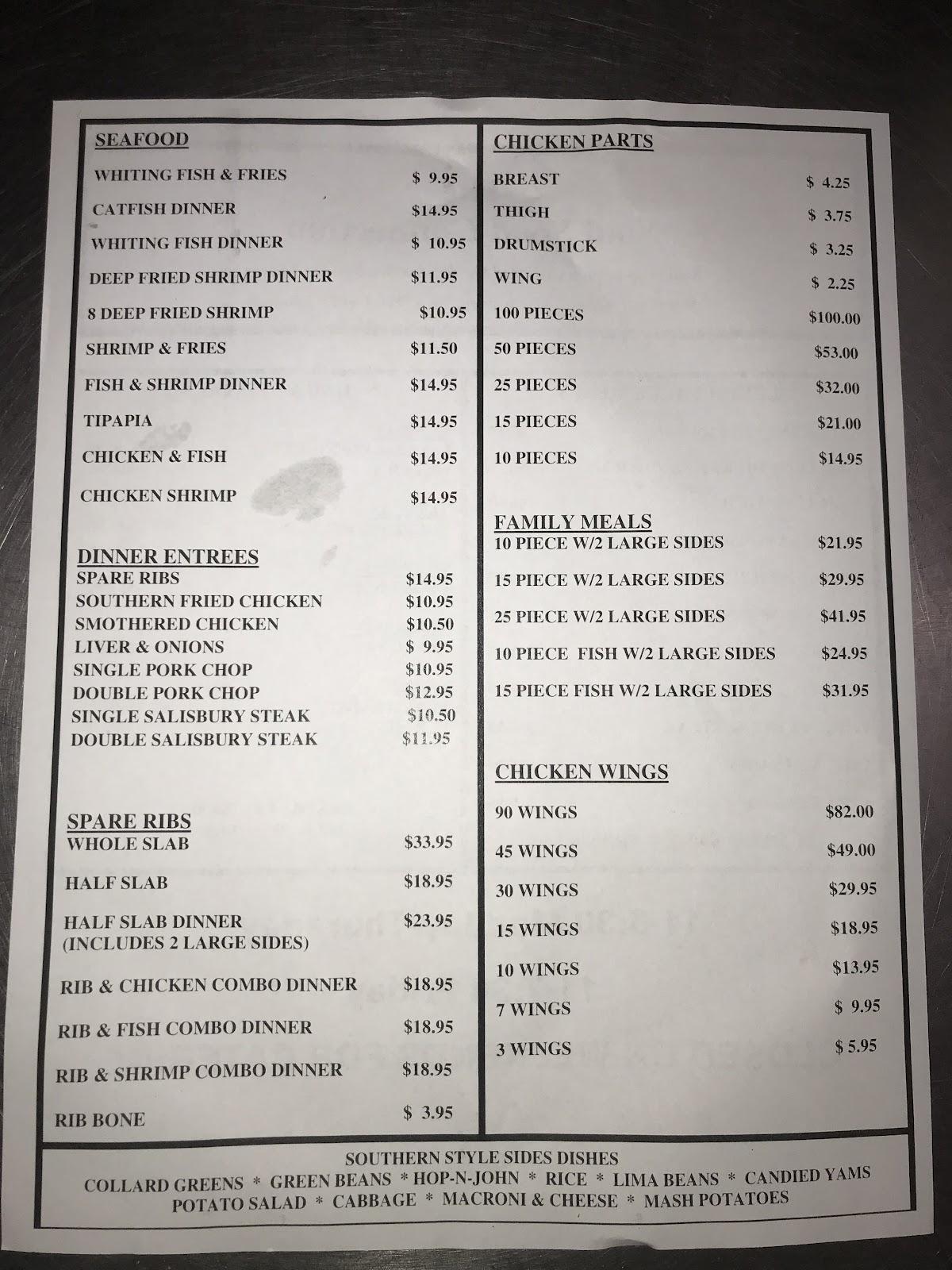 Menu at Soul Food Connection restaurant, Pittsburgh