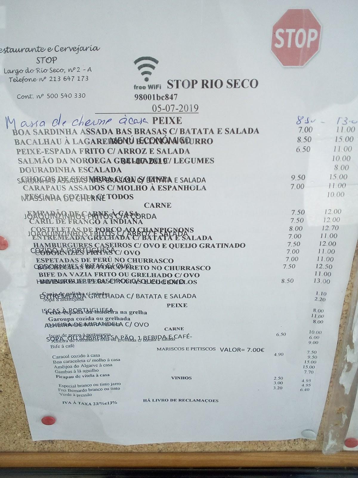 Menu em Cervejaria Restaurante O Stop, Lisboa, Largo Rio Seco 2A