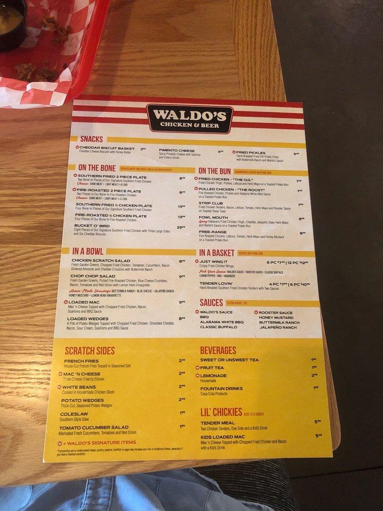 Menu at Waldo's Chicken & Beer restaurant, Nashville, 4th Ave N #103