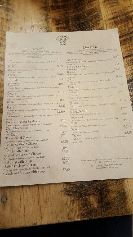 Menu at Fat Maddie's Grille restaurant, San Ramon
