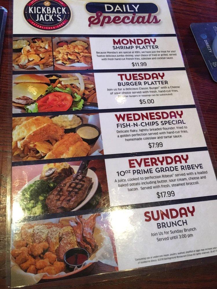 Menu at Kickback Jack's Restaurant, Wilmington