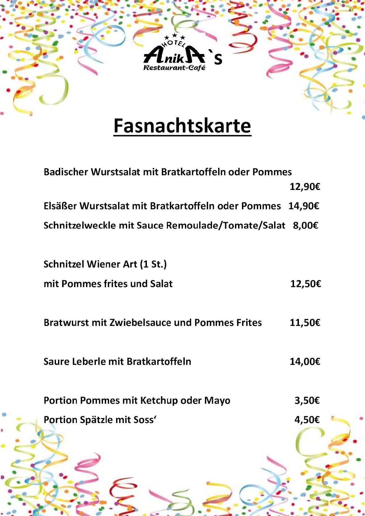 Speisekarte von Restaurant ANIKA, Neuenburg am Rhein