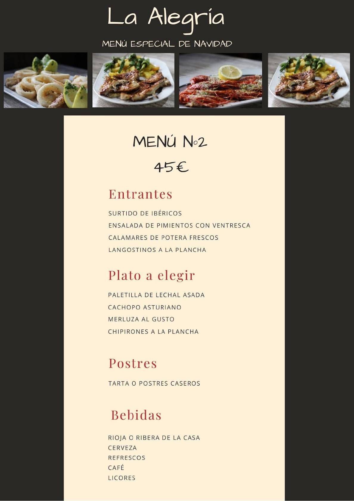 Carta de Restaurante La Alegría, Madrid, C. de Sta. Lucrecia