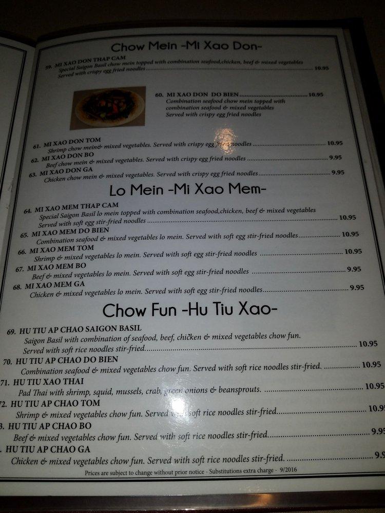 Menu at Saigon Basil restaurant, Northglenn