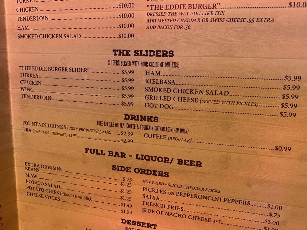 Menu at Bucks Bar, Corinth