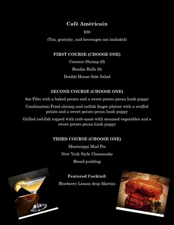 Menu at Café Americain Restaurant, Baton Rouge, Jefferson Hwy