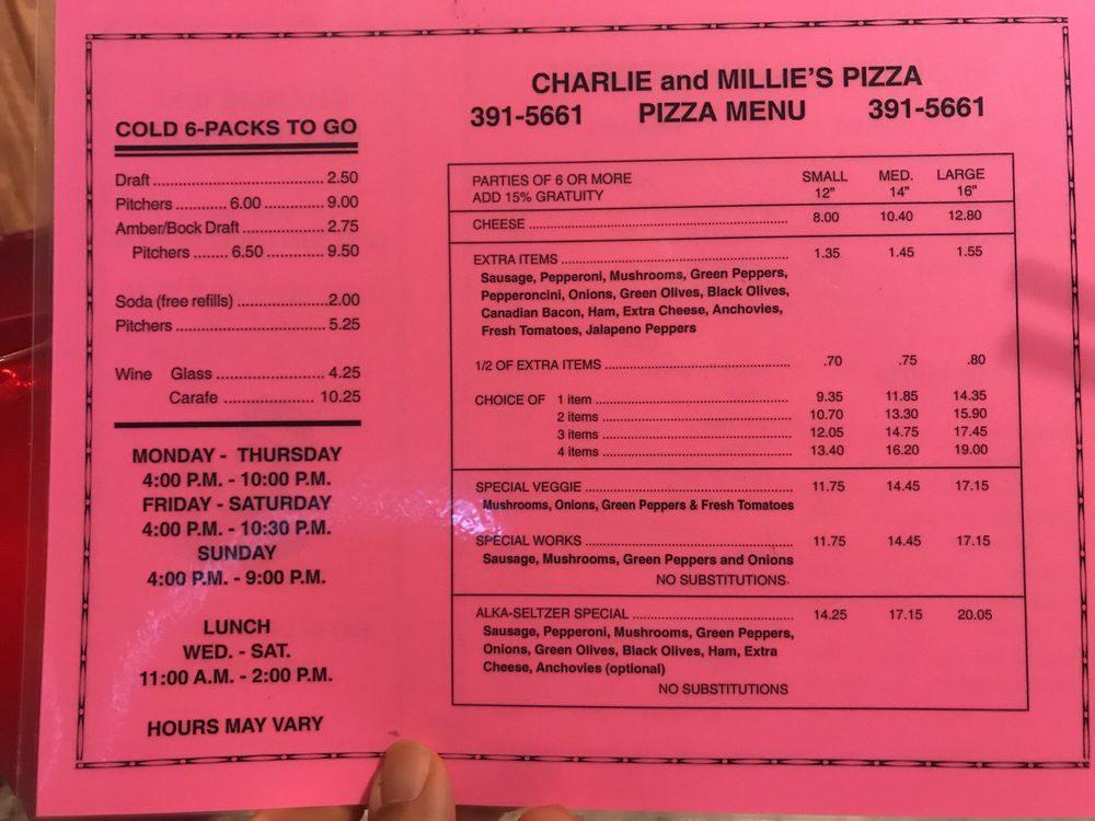 Menu at Charlie & Millie's Pizza House pizzeria, Largo