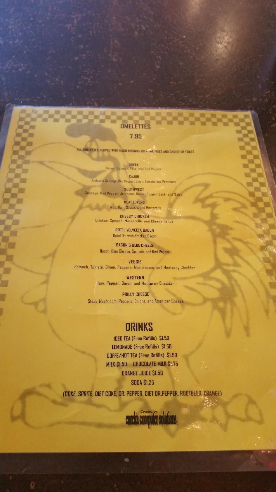 Menu at Chick N Elly's pub & bar, Eureka