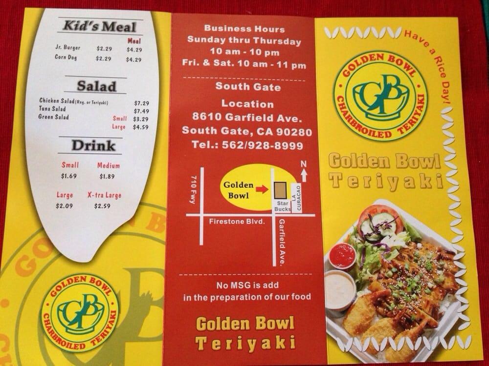 Menu at Golden Bowl restaurant, South Gate